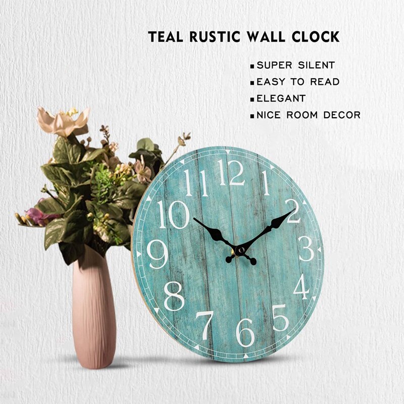 Wall Clock,10 Inch Teal Silent Non-Ticking Kitchen... – Vicedeal