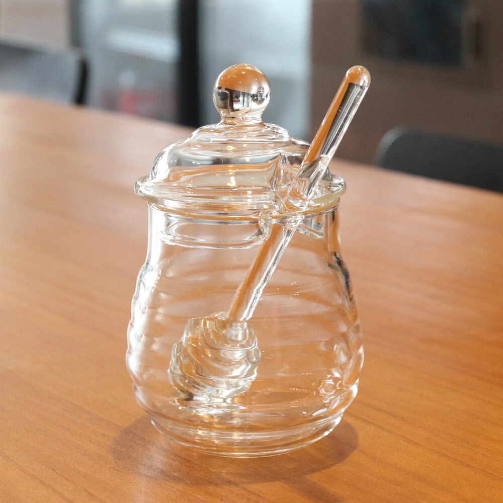 250ml Glass Honey Pot Clear Jam Jar Set with Dippe... – Vicedeal