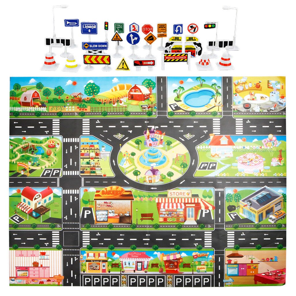 Kids Play Mat City Road Buildings Parking Map Game... – Grandado