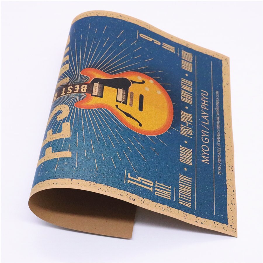 guitar music rock Vintage Paper kraft poster Bar H... – Grandado