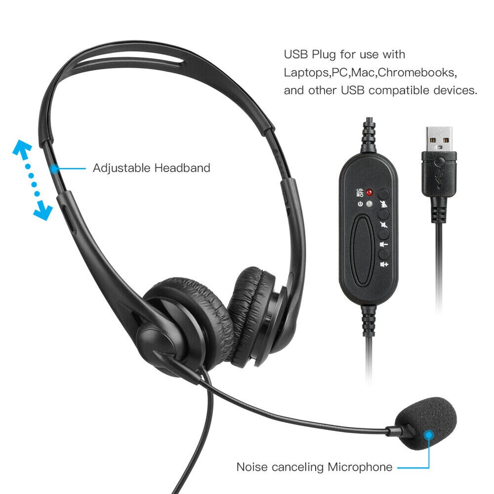Wired Kopfhörer USB Headset HD Verlustfreie Sound ... – Vicedeal