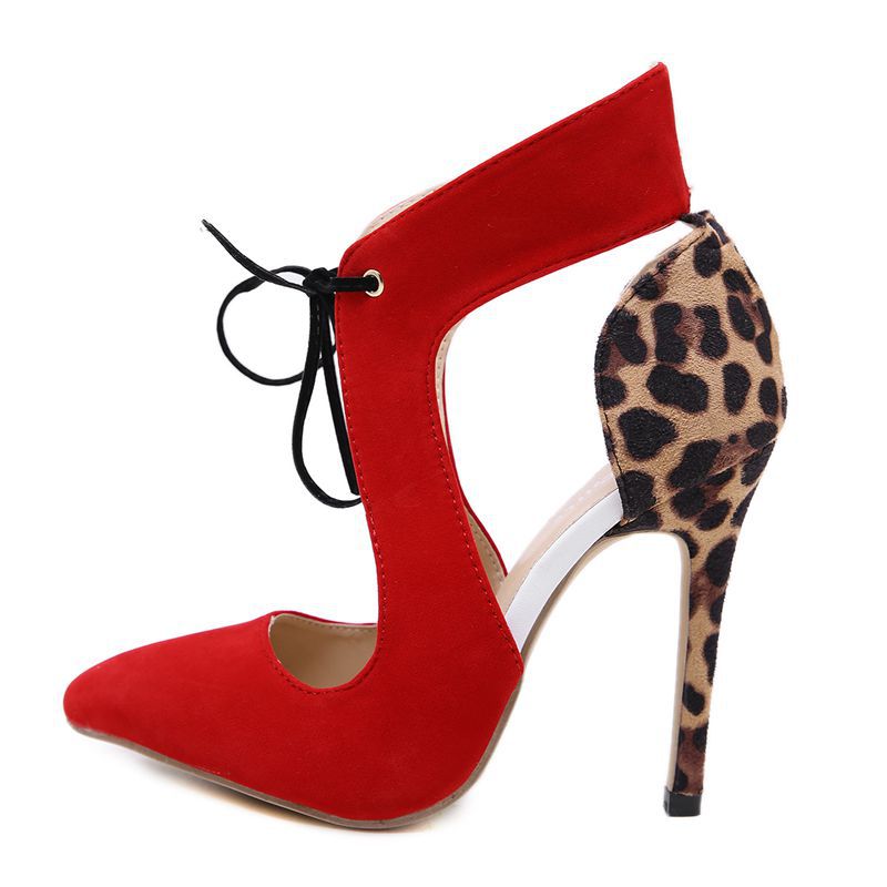 High Heels Red Leopard Shoes Women Pumps Wedding L... – Grandado