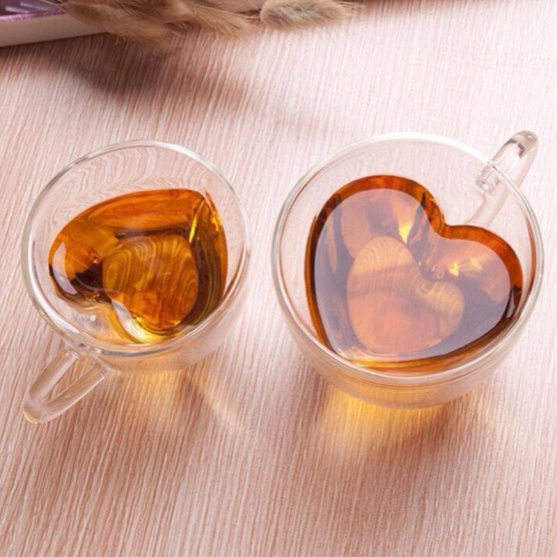 1PC Heart Love Shaped Glass Mug Couple Cups Double... – Grandado
