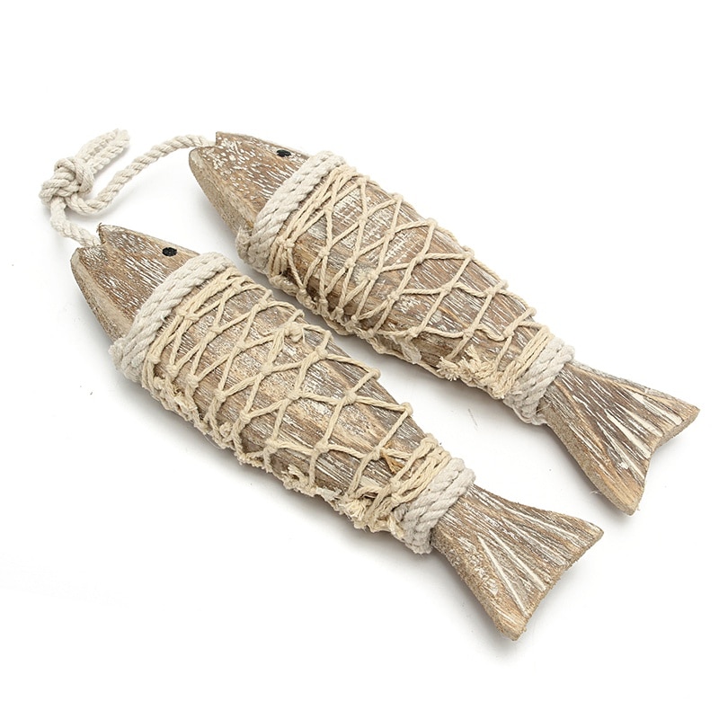 2Pcs Wooden Hanging Fish Mediterranean Style Rusti... – Grandado