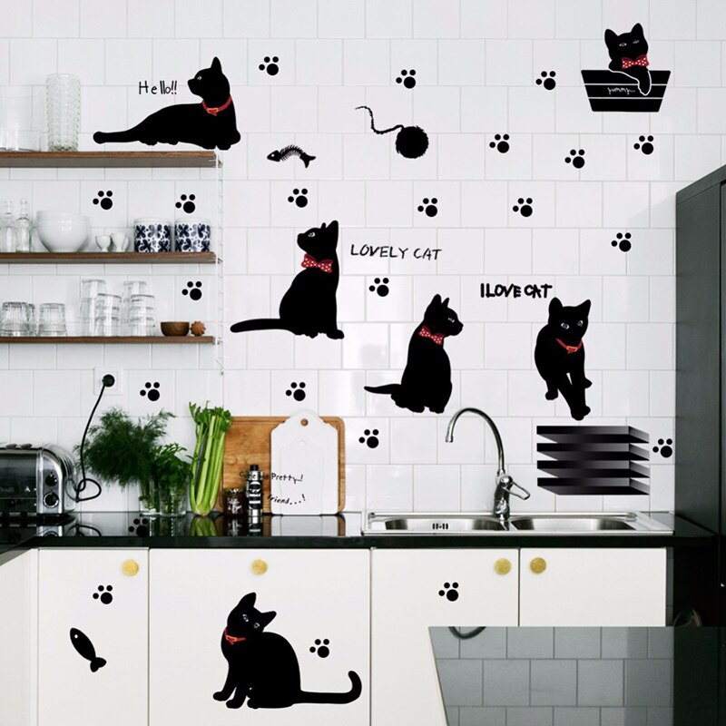 Muursticker Behang Dier Cartoon Zwarte Kat Familie... – Vicedeal