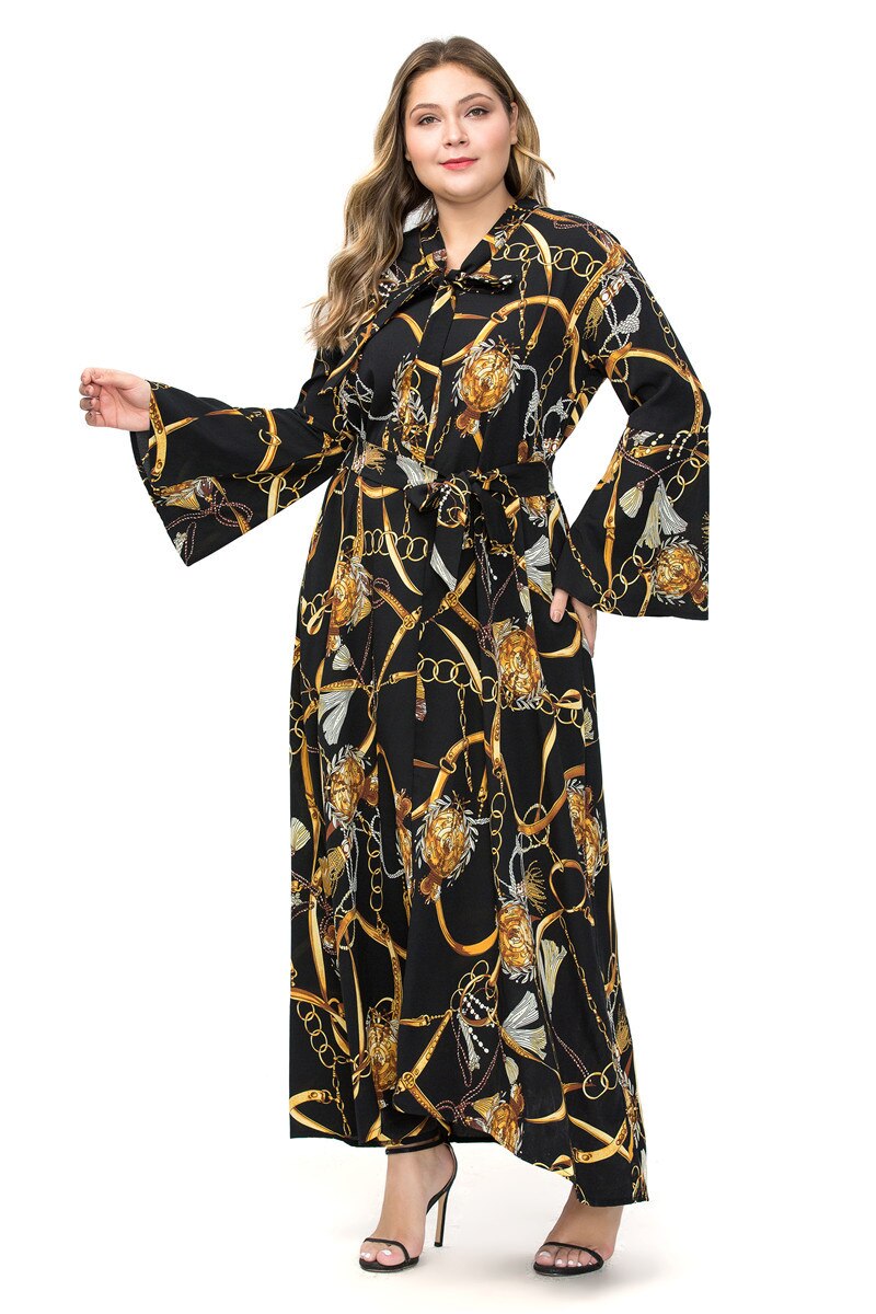 Chiffon Plus Size Abaya Jurk Vrouwen Revers Lace-U... – Grandado