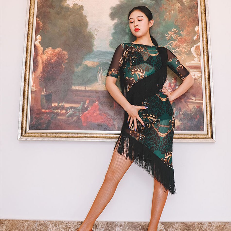 Short Sleeve Tassel Floral Latin Dance Dress Danci... – Vicedeal