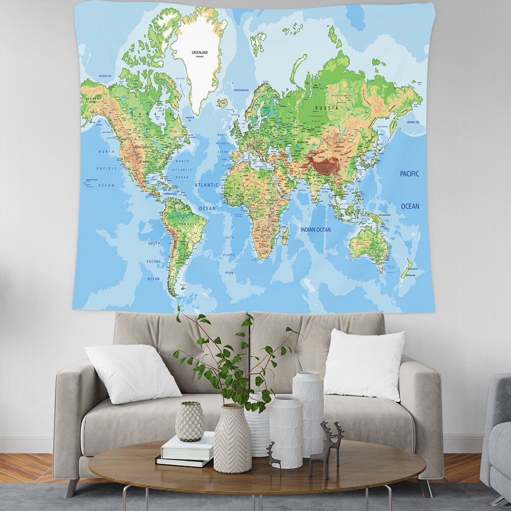 World Map Tapestry Wall Hanging 100% Polyester Mid... – Grandado