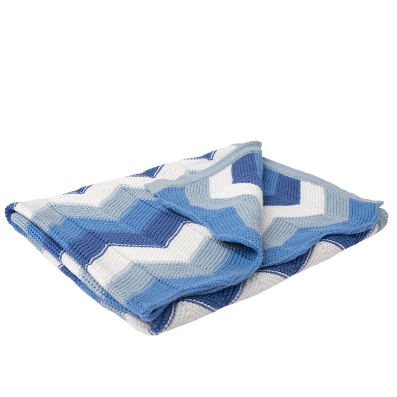 Cotton Knitted Blue Wave Baby Blanket Newborn Crib... – Grandado