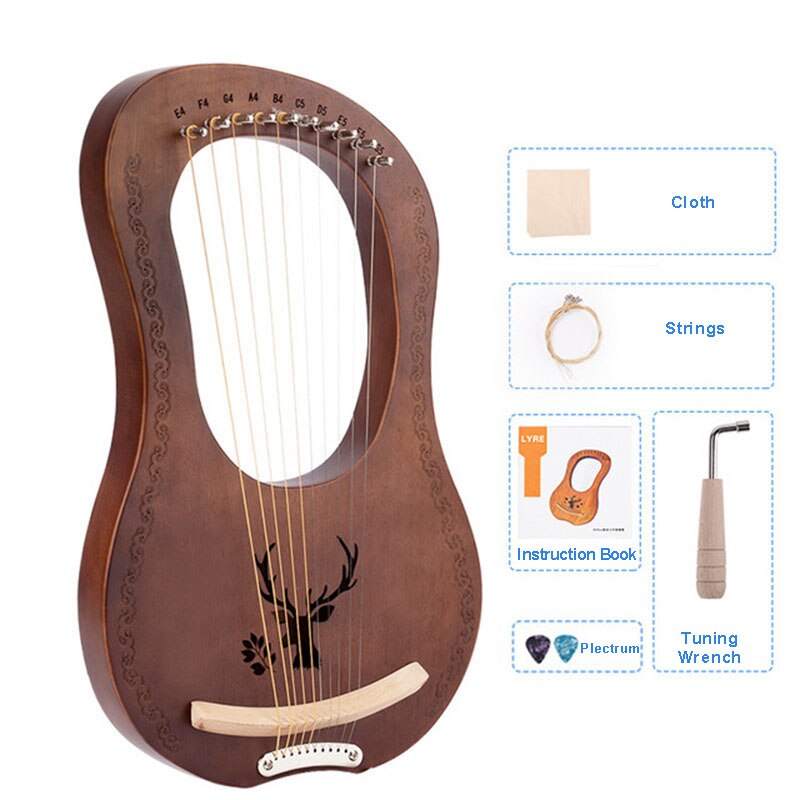Mahogany 10 Strings Lyre Harp Greek Small Musical ... – Grandado