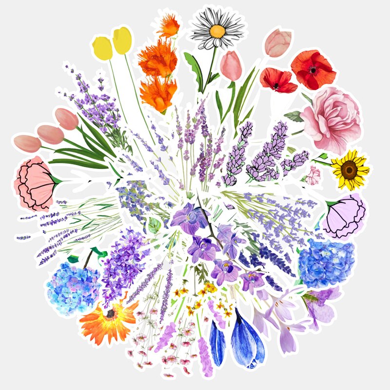 50PCS Flowers Sticker Colorful Plant Cute Painting... – Grandado