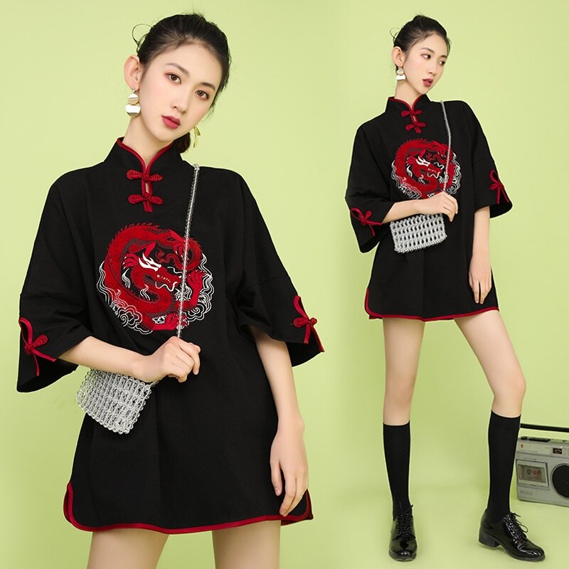 Black Oriental Dress Short Cheongsam Top Chinese D... – Vicedeal