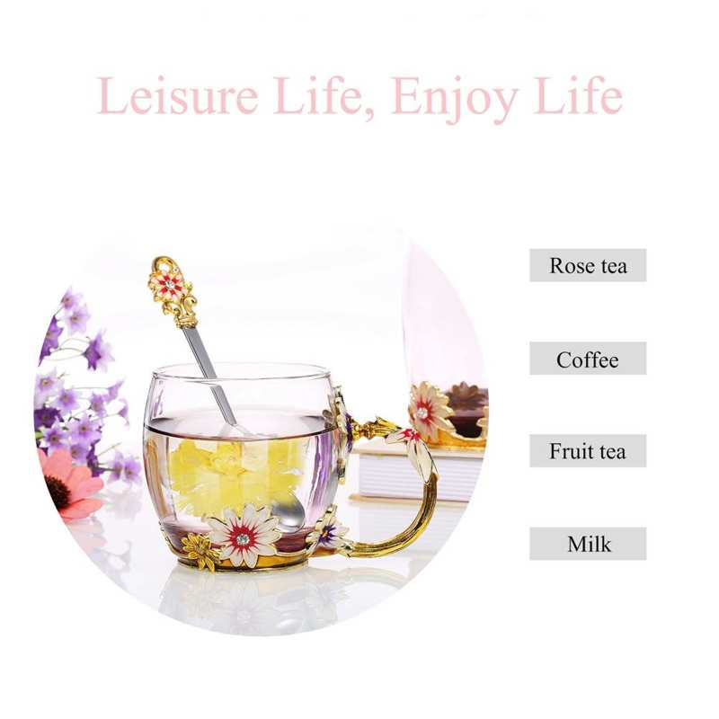 Glass Cup Innovative Flower Tea Cup with Spoon Dri... – Vicedeal