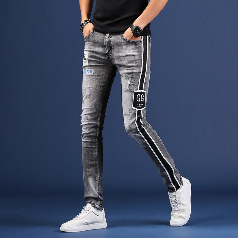 Korea Version Men’s Noble Gray Ripped Jeans,Stylis... – Vicedeal