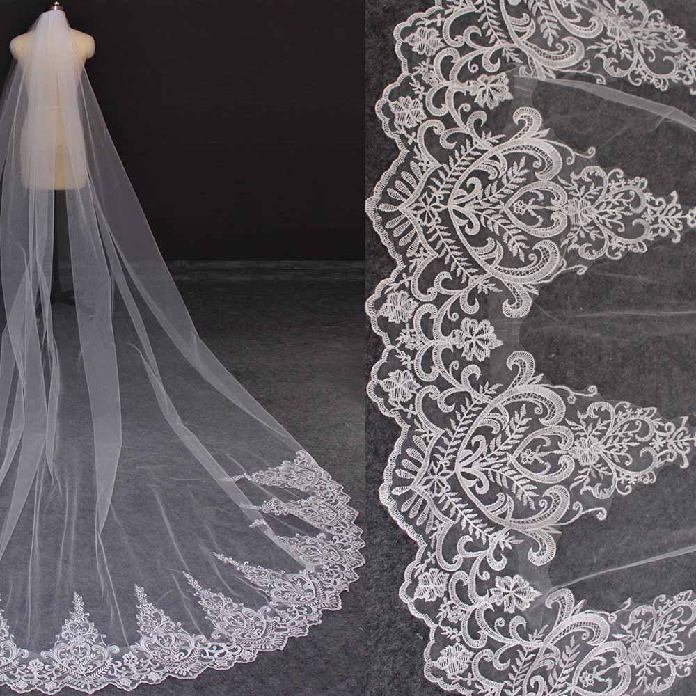 Lace 3 Meters Long Bridal Veil with Comb One Layer... – Grandado