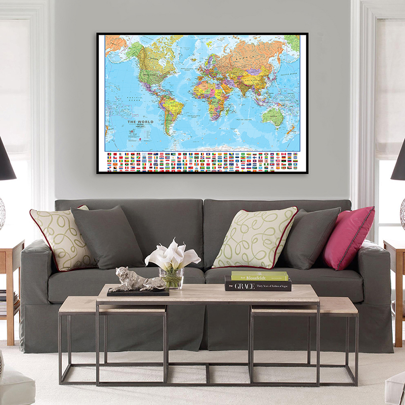 The World Map with National Flags 75*50cm Wall Art... – Vicedeal