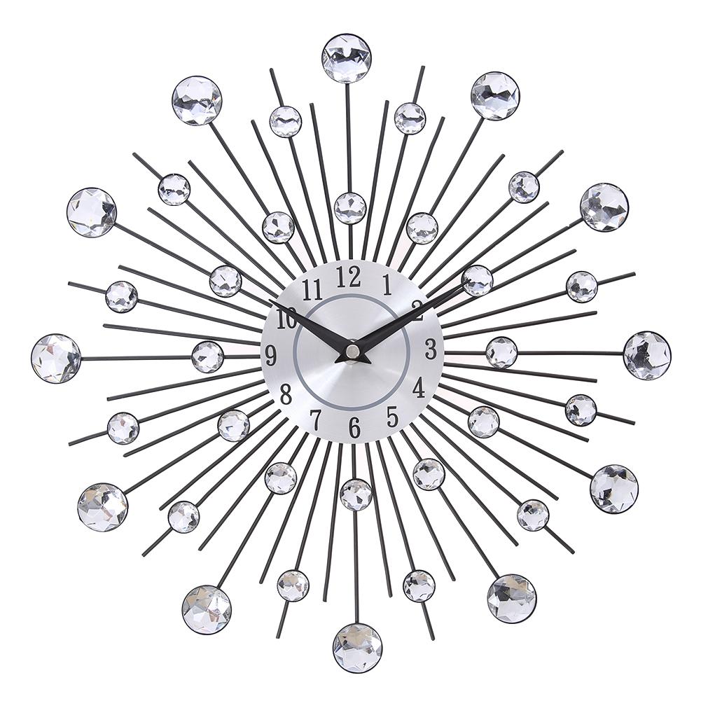 33CM 3D Diamond Silver Crystal Clock Jeweled Round... – Grandado