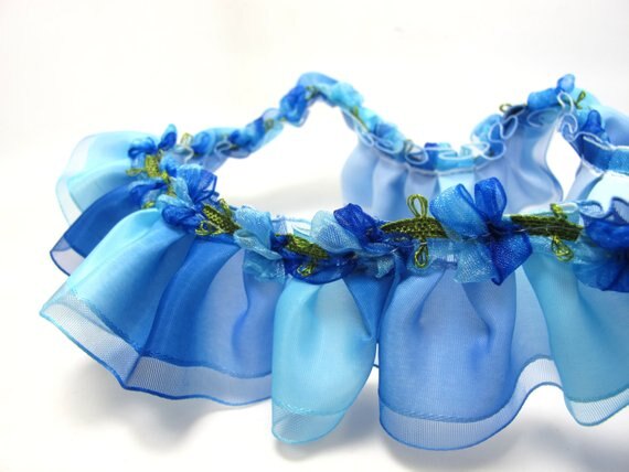 1 5/8 Inch Blue Ombre Pleated Printed Polyester Ri... – Grandado