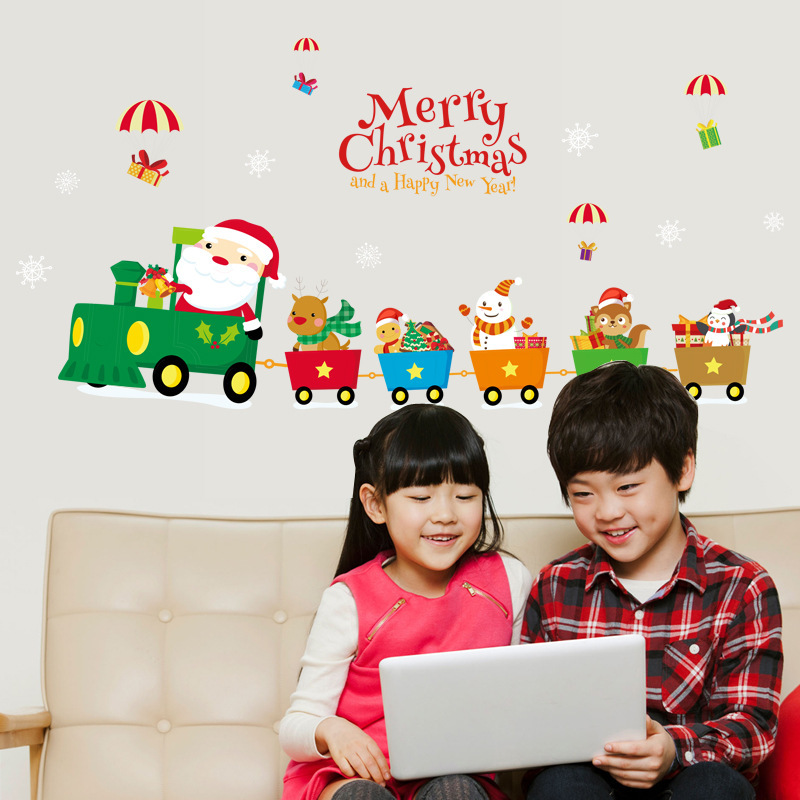 Christmas cartoon train wall stickers Kindergarten... – Grandado