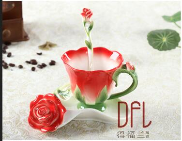 150ML Enamel Rose Coffee Mugs Tea Cups With Saucer... – Vicedeal