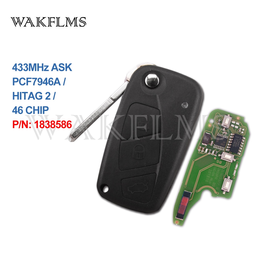 3 Buttons 433MHz PCF7946A SIP22 Blade Remote Flip ... – Grandado