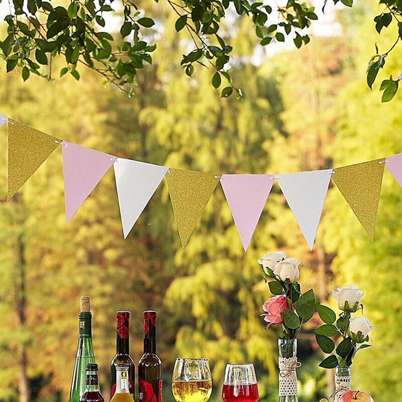 Mini gull sliver rosa flagg banner krans gjør-det-... – Vicedeal