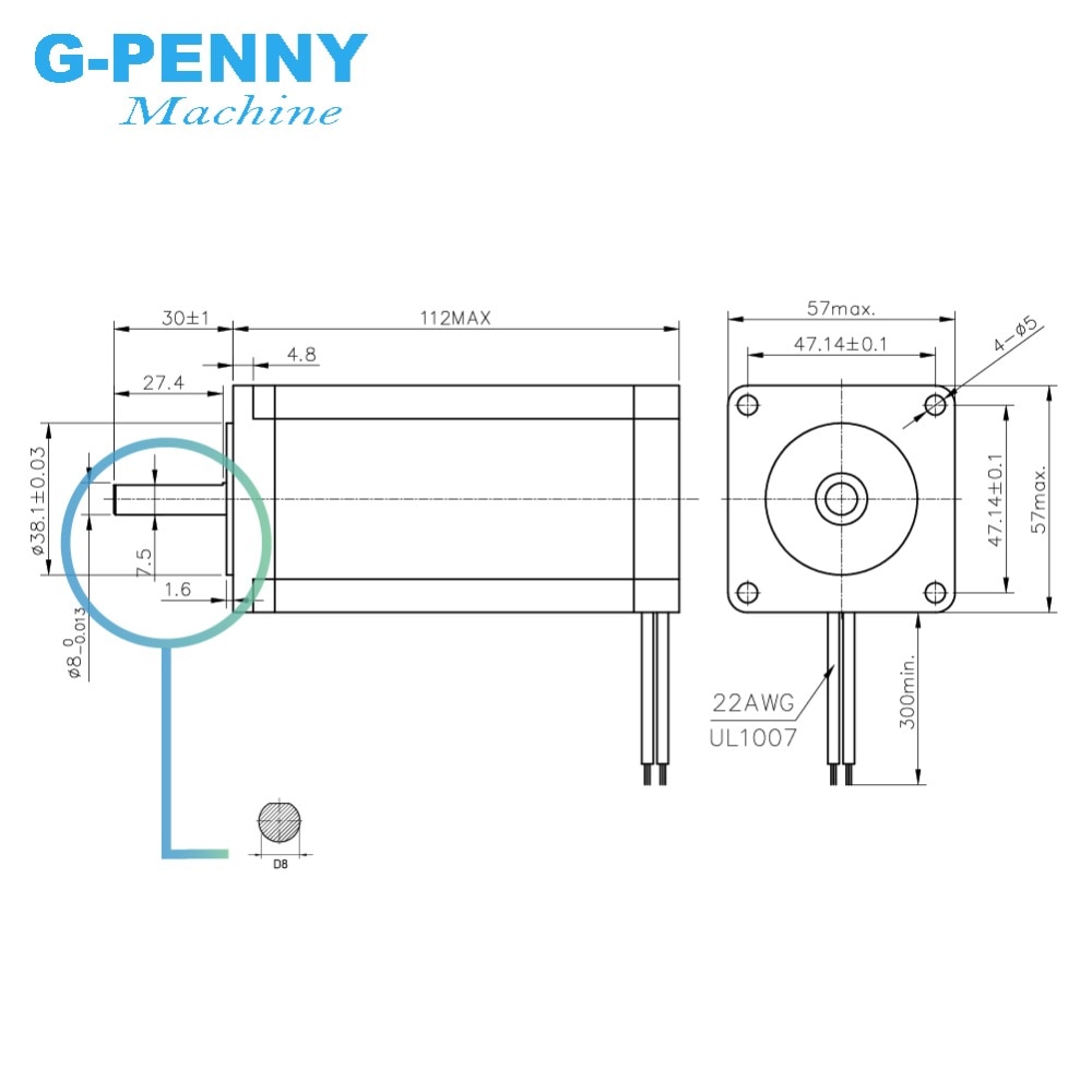 Nema 23 stegmotor 57 x 112mm 4.2a 3.2nm d= 8mm cnc... – Grandado
