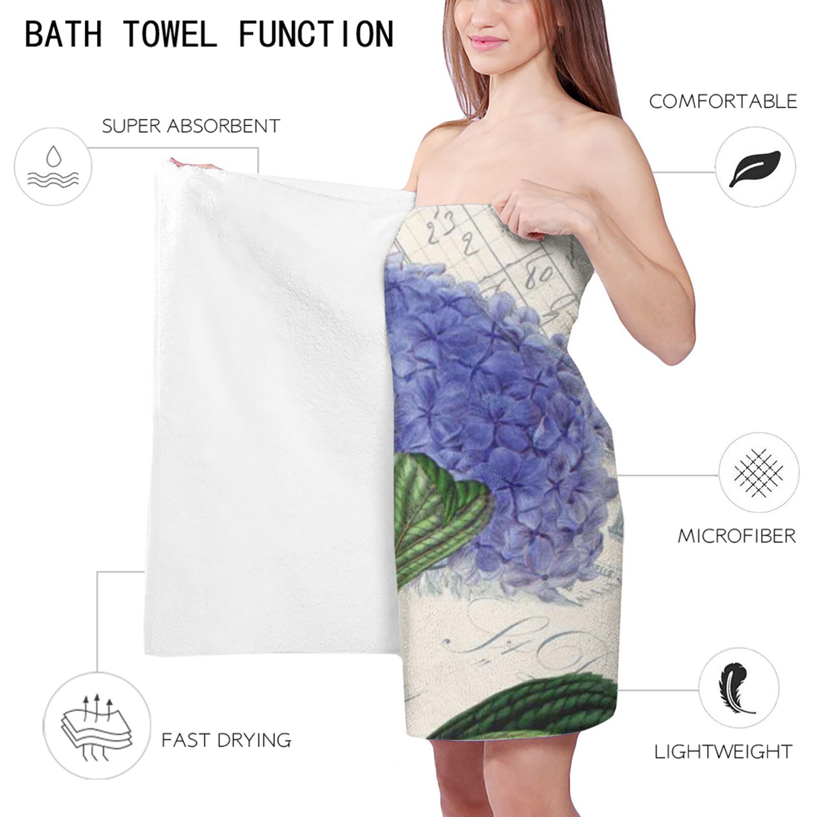 Paarse Bloem Dragonfly Klok Retro Badhanddoek Zwem... – Grandado