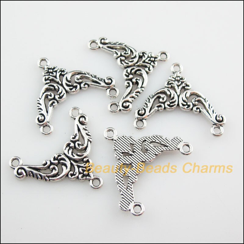 12 Connectors Triangle Flower Tibetan Silver Color... – Grandado