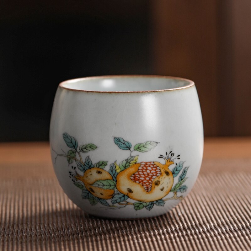 Traditional Ru Kiln Ceramic Teacup Hand Painted Fl... – Grandado