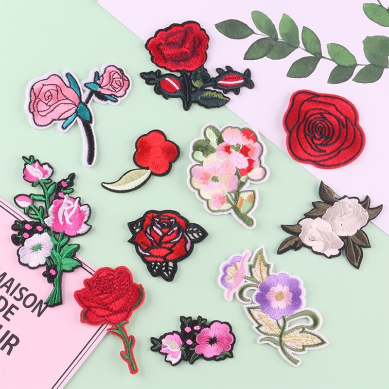 11 PCS Assorted Rose Flower Patch Embroidered Iron... – Grandado