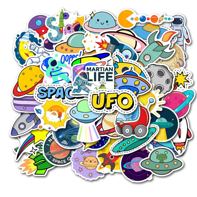 50 PCS UFO Alien Astronaut Outer Space Sticker Roc... – Grandado