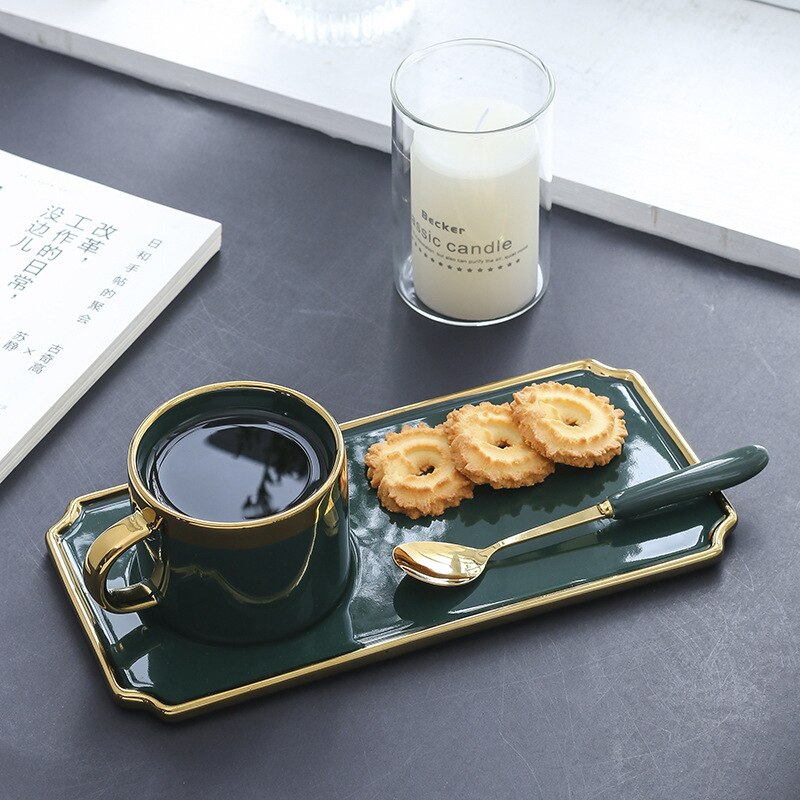 Nordic Style Gold Inlay Green Ceramic Plate Coffee... – Grandado