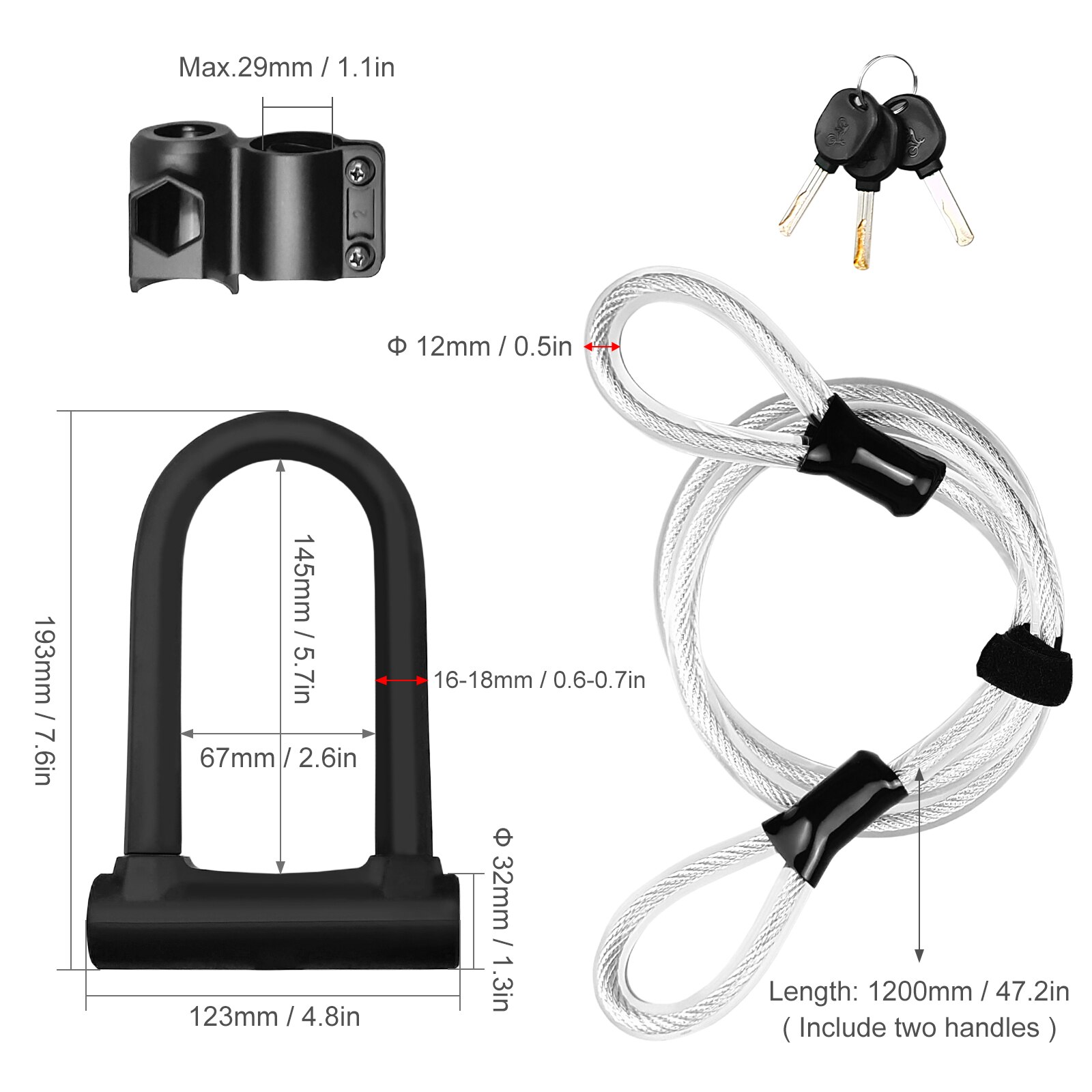 Bike Lock Heavy Duty Bicycle U Lock Secure Lock wi... – Grandado
