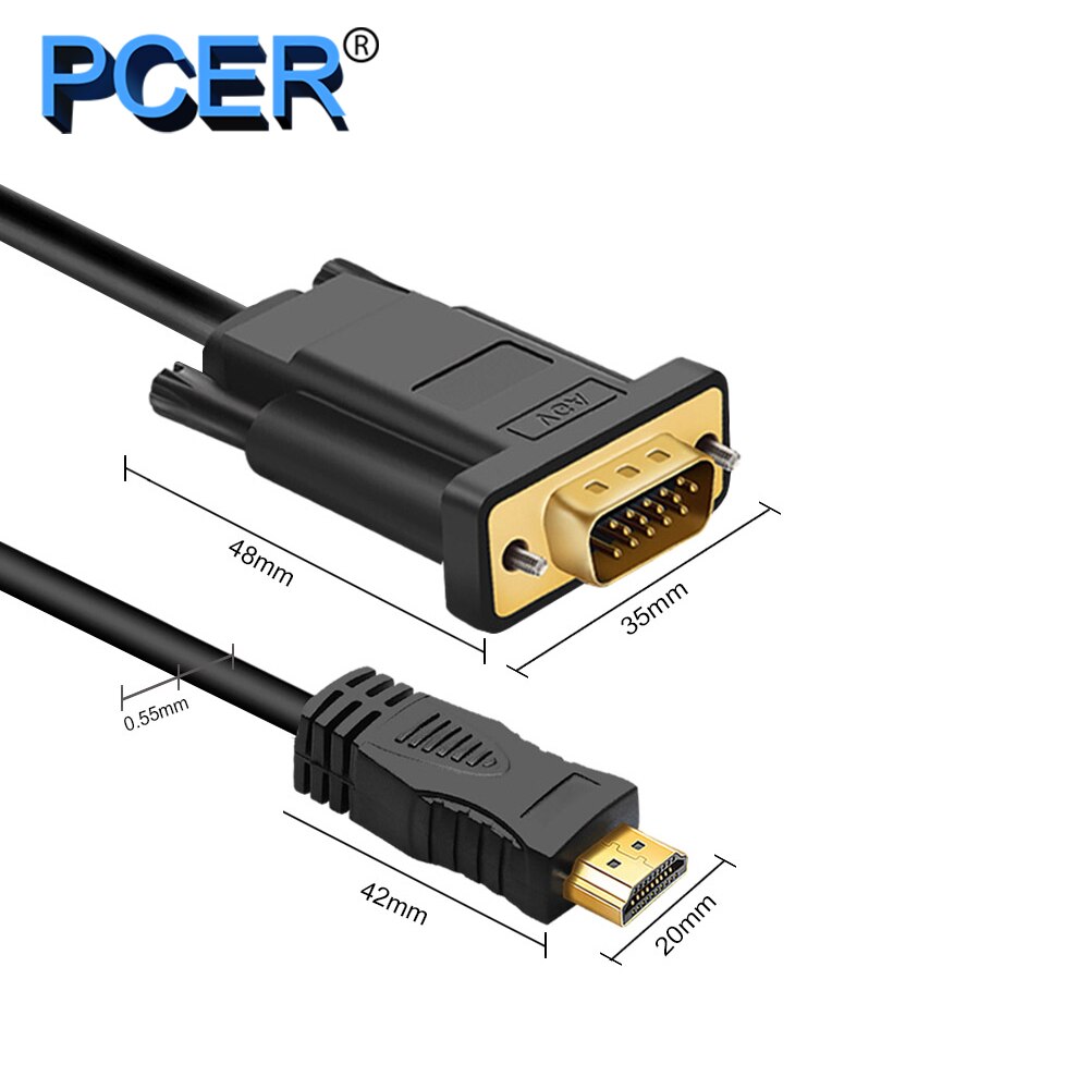 PCER – câble HDMI vers VGA 1920x1080P, cordon Audi... – Grandado