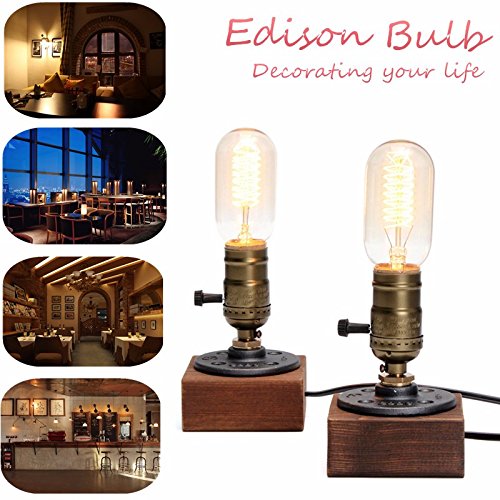 2PACK Loft Vintage E27 Edison Bulb Table Lamp,Wood... – Vicedeal