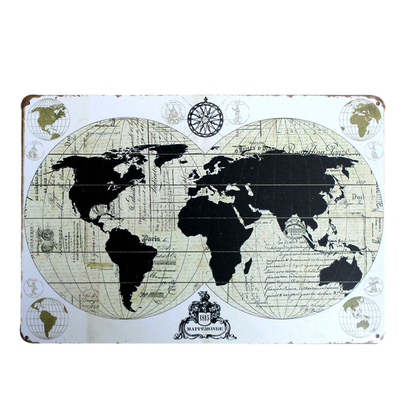 Retro Old World Map Vintage Tin Plate Metal Tin Si... – Grandado