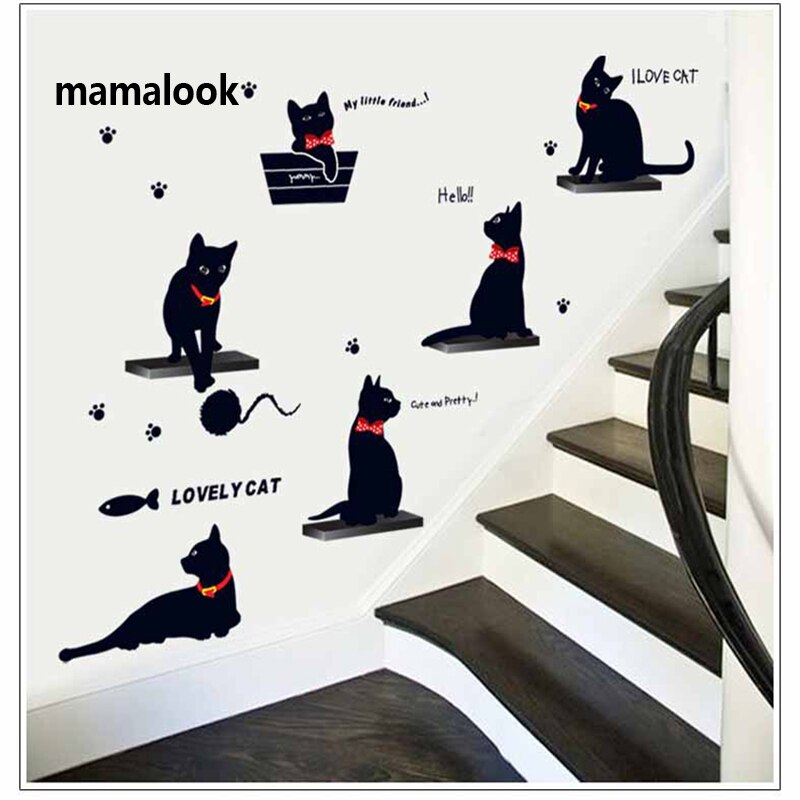 Muursticker Behang Dier Cartoon Zwarte Kat Familie... – Vicedeal