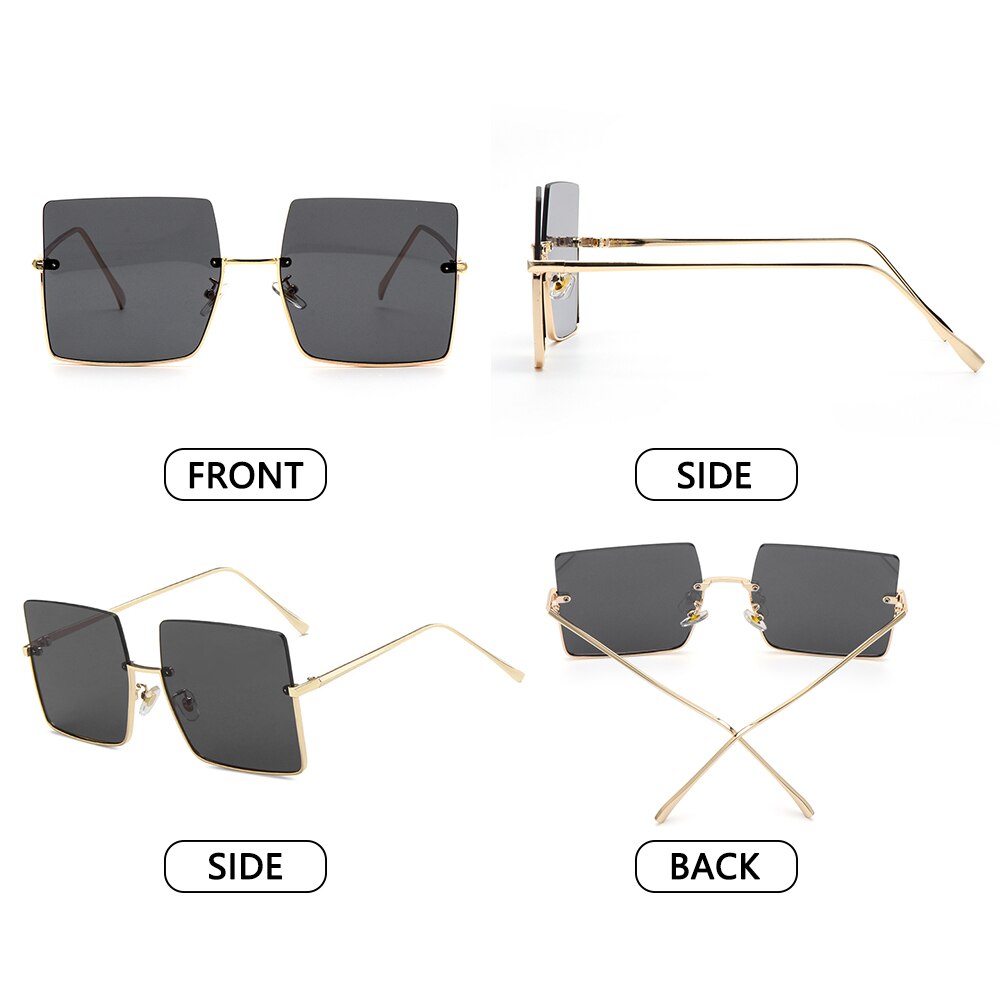 Metal Semi-rimless Sunglasses Women Retro Oversize... – Grandado