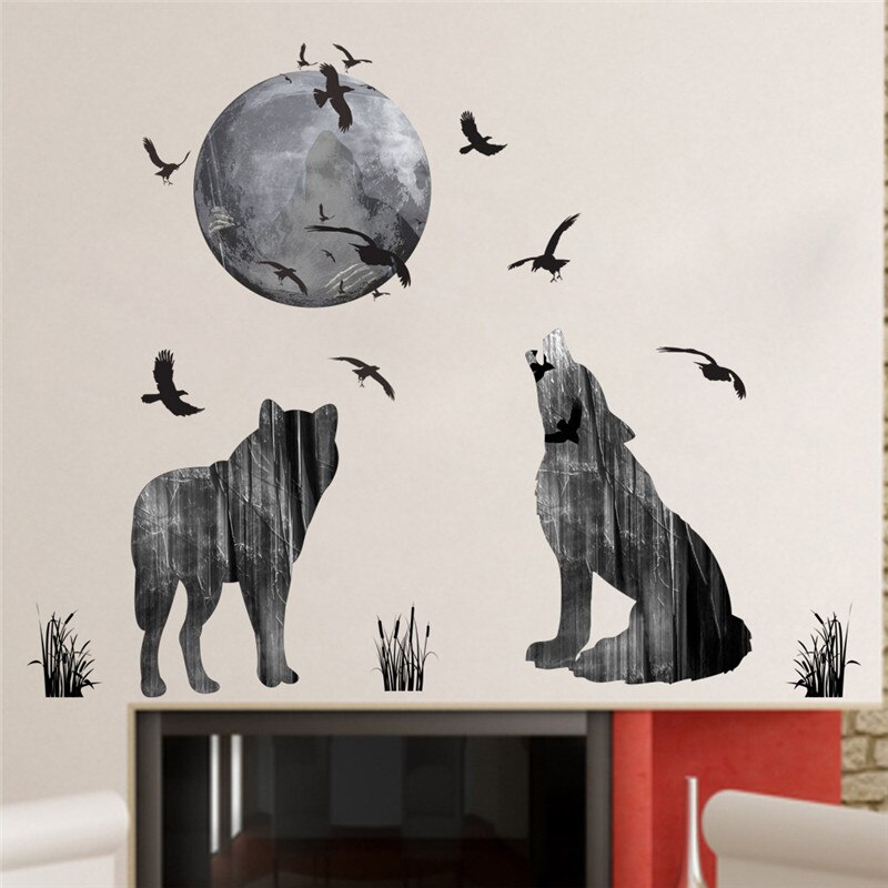 Forest Wolf Moon Birds wall stickers for kids room... – Grandado