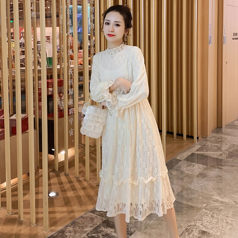 Lactation dress spring lace long thin super fairy ... – Vicedeal