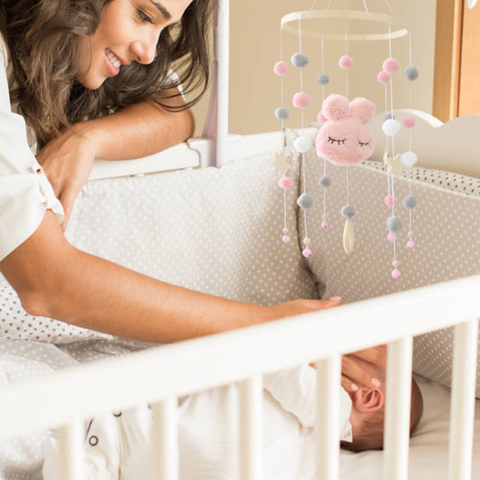 Baby Crib Mobile Wooden Handmade Bunny Baby Bell W... – Grandado