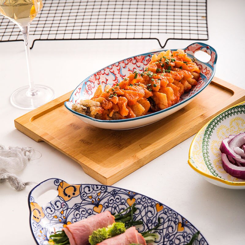 Binaural Ceramic Dish Main Dish Home Deep Dish Han... – Vicedeal