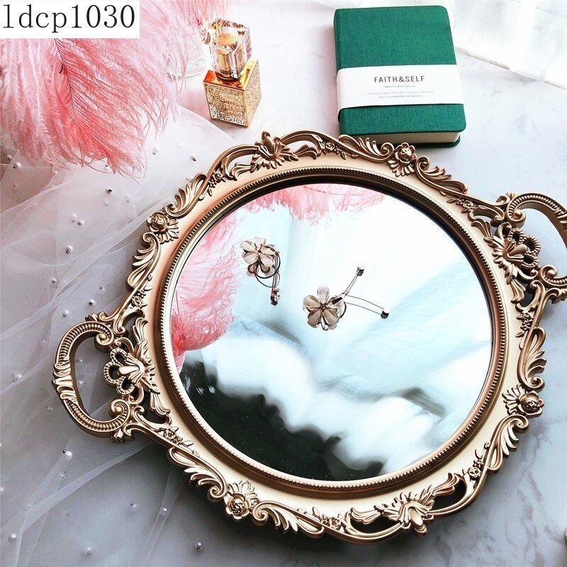 Retro Carved Round Mirror Tray Tea Tray Living Roo... – Grandado