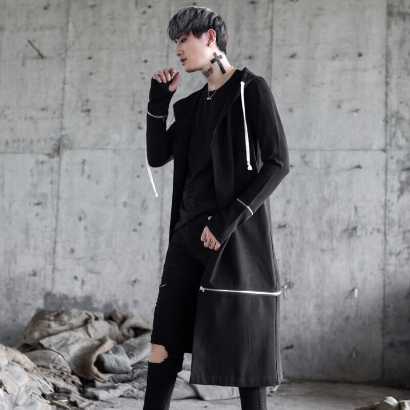 Men Gothic Punk Hip Hop Long Trench Coat Hooded Cl... – Grandado