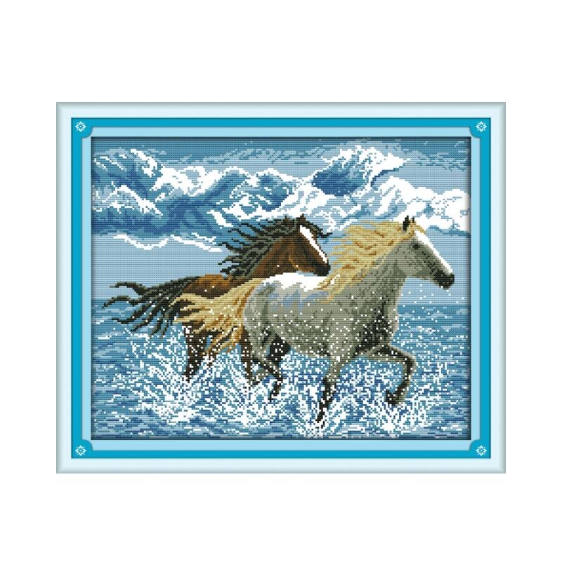 Running horses cross stitch kit 18ct 14ct 11ct cou... – Grandado