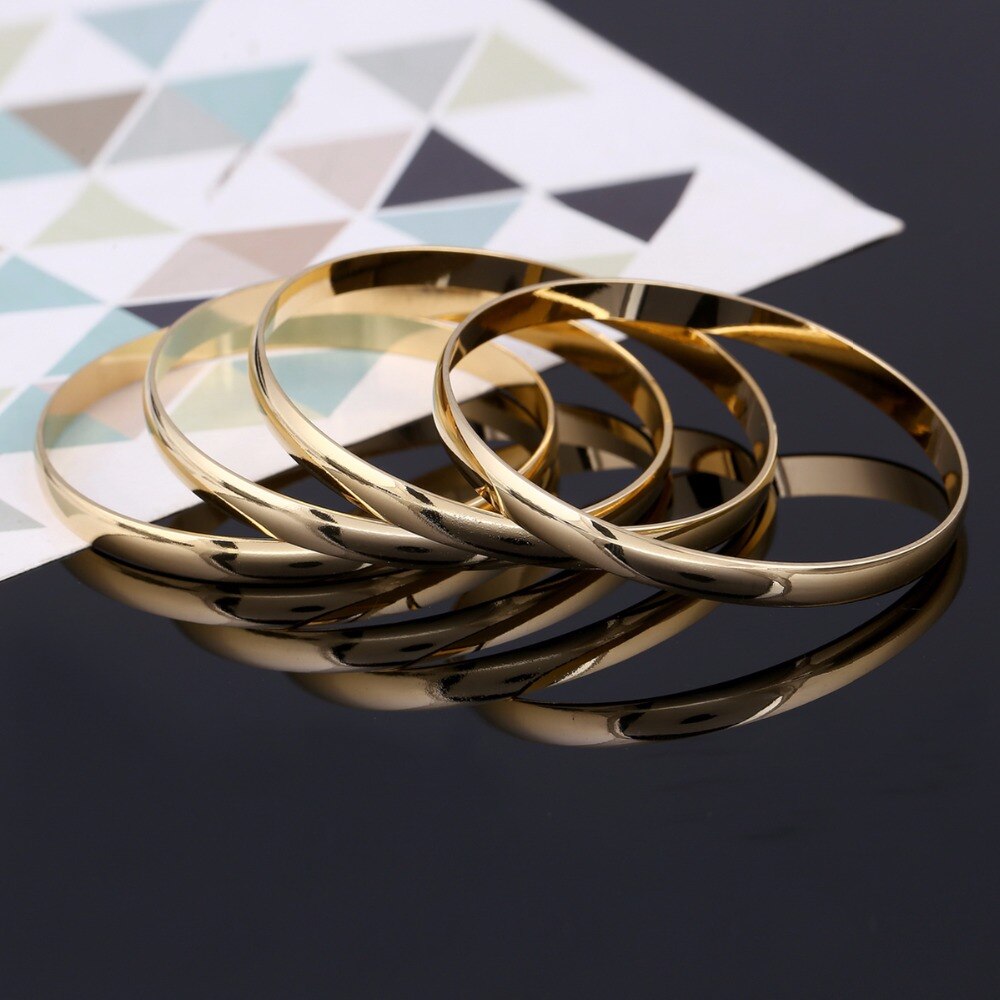 4pcs Ethiopian Gold Color Plain Bangles Dubai Gold... – Grandado