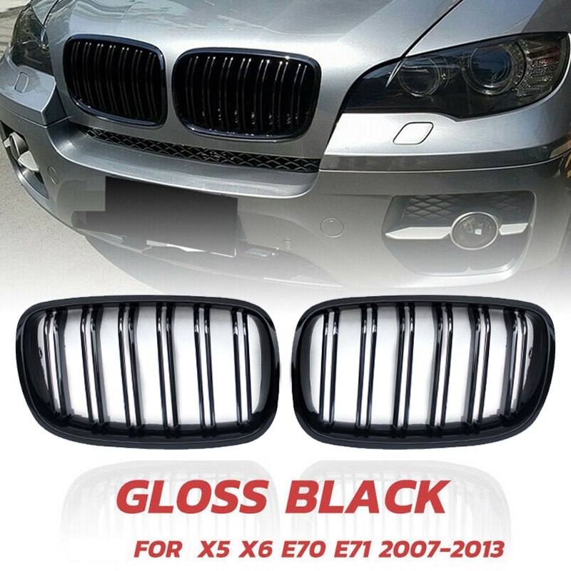 Glossy Black Front Bumper Kidney Grille Double Sla... – Grandado