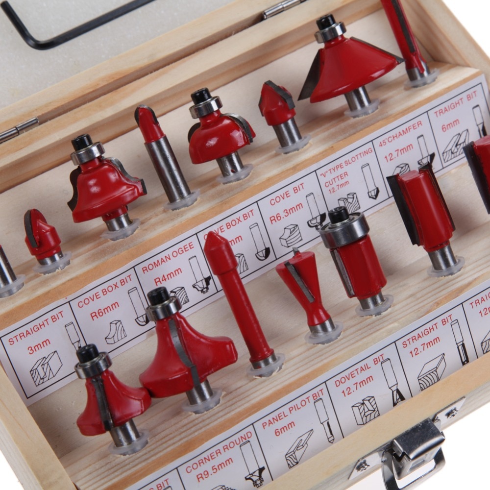 15pc Router Bit Set 1/4" 6.35mm Shank Wood Carving... – Vicedeal