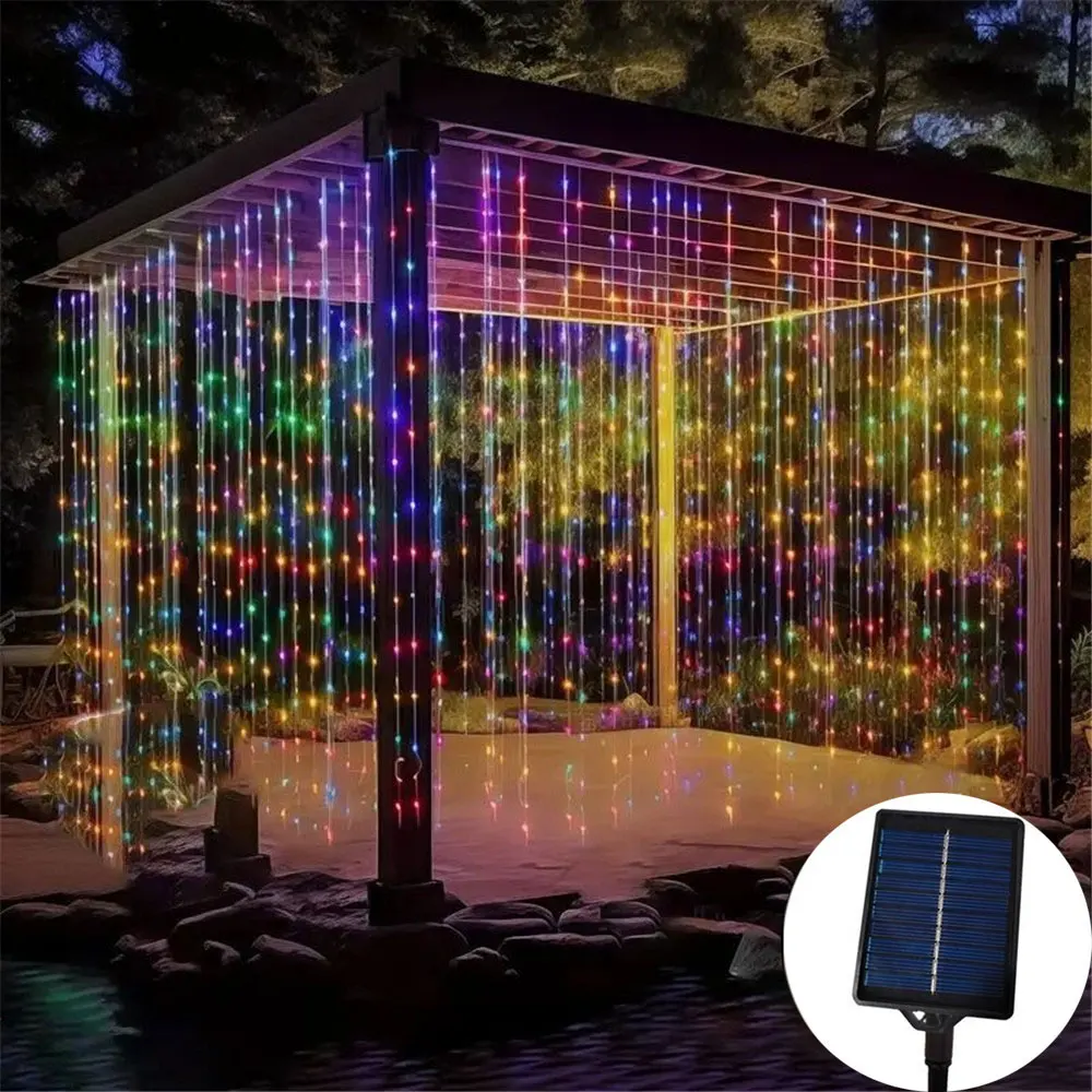 3x3M 300Leds Solar Curtain String Lights Outdoor W... – Grandado